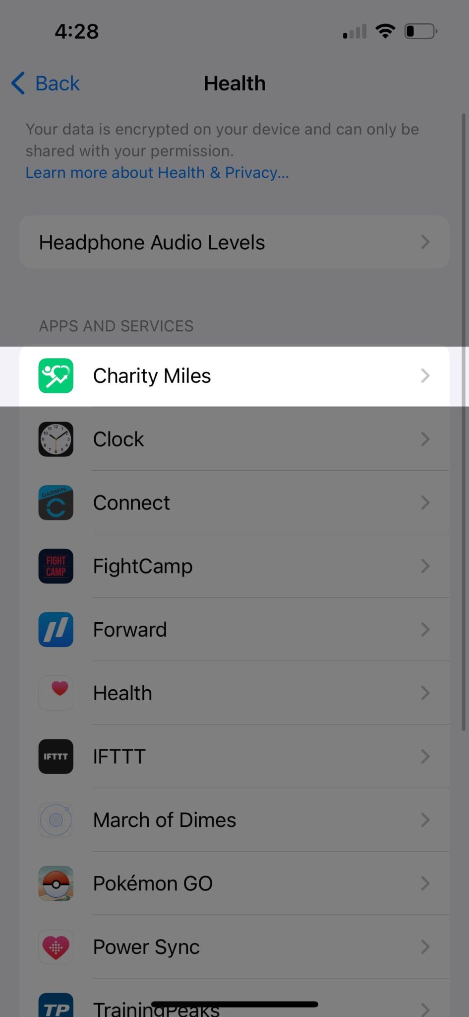 Apple Health - Charity Miles App